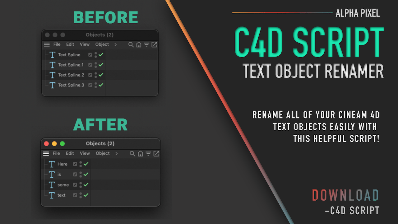 C4D Script: Text Object Renamer | Alpha Pixel C4D Script: Text Object Renamer | Alpha Pixel